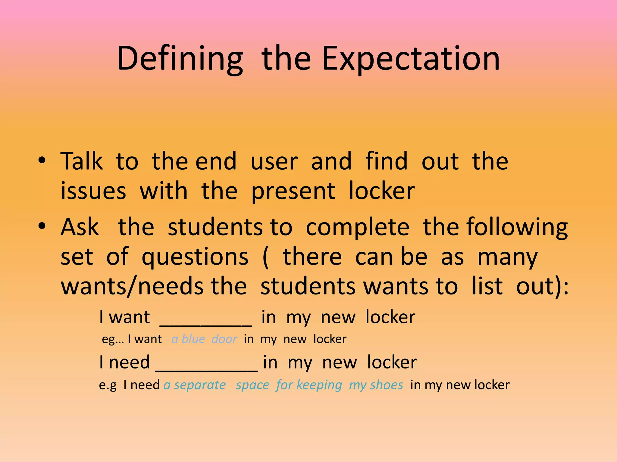 Redesign of the student locker a process chart | PPT