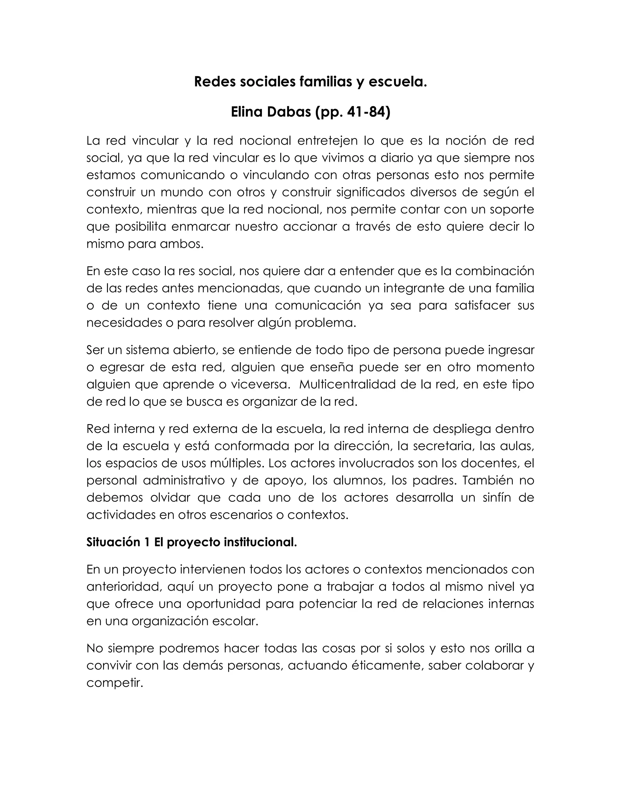 Redes sociales familias y escuela observacion | DOCX