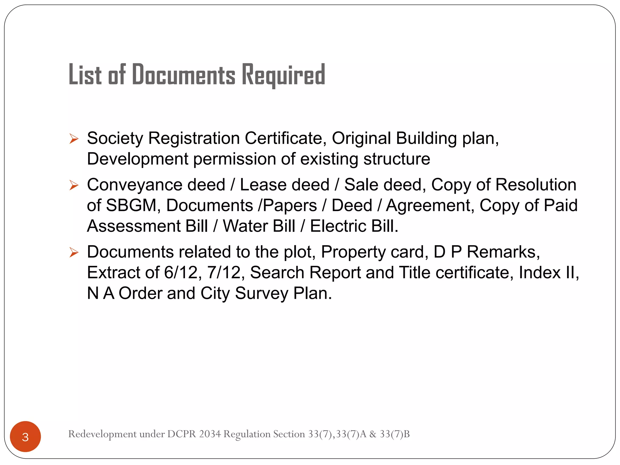 Redevelopment under dcpr 2034 regulation section 33(7),33(7)a & 33(7)b ...