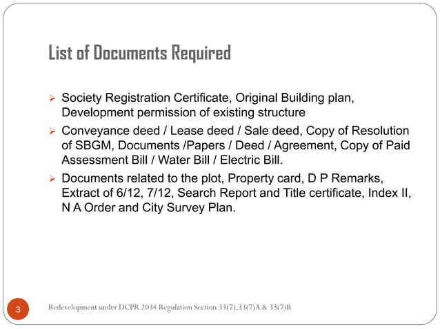 Redevelopment under dcpr 2034 regulation section 33(7),33(7)a & 33(7)b ...