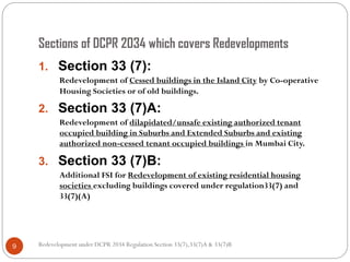 Redevelopment under dcpr 2034 regulation section 33(7),33(7)a & 33(7)b | PDF