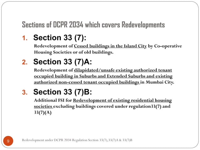 Redevelopment under dcpr 2034 regulation section 33(7),33(7)a & 33(7)b ...