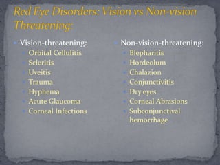 Red eye evaluation | PPTX | Eye and Vision Conditions | Diseases and ...