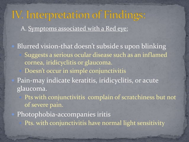 Red eye evaluation | PPTX | Eye and Vision Conditions | Diseases and ...