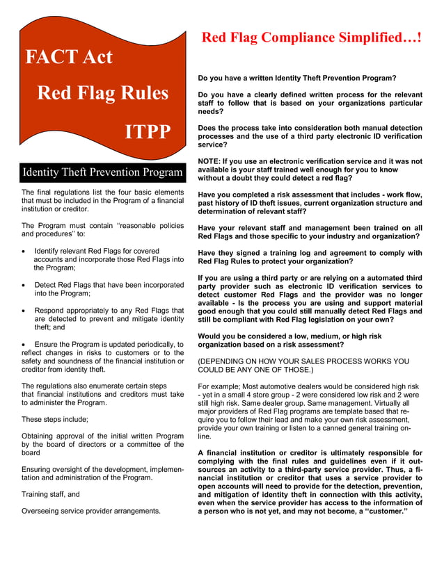 Red Flag Rules Compliant? Maybe Not...! | PDF