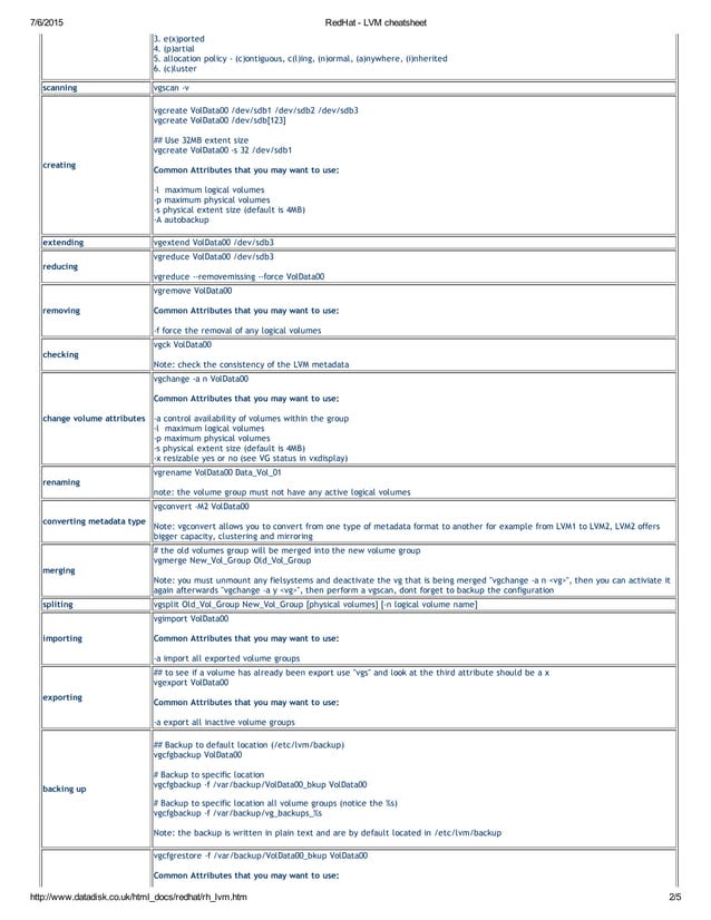 Red hat lvm cheatsheet | PDF