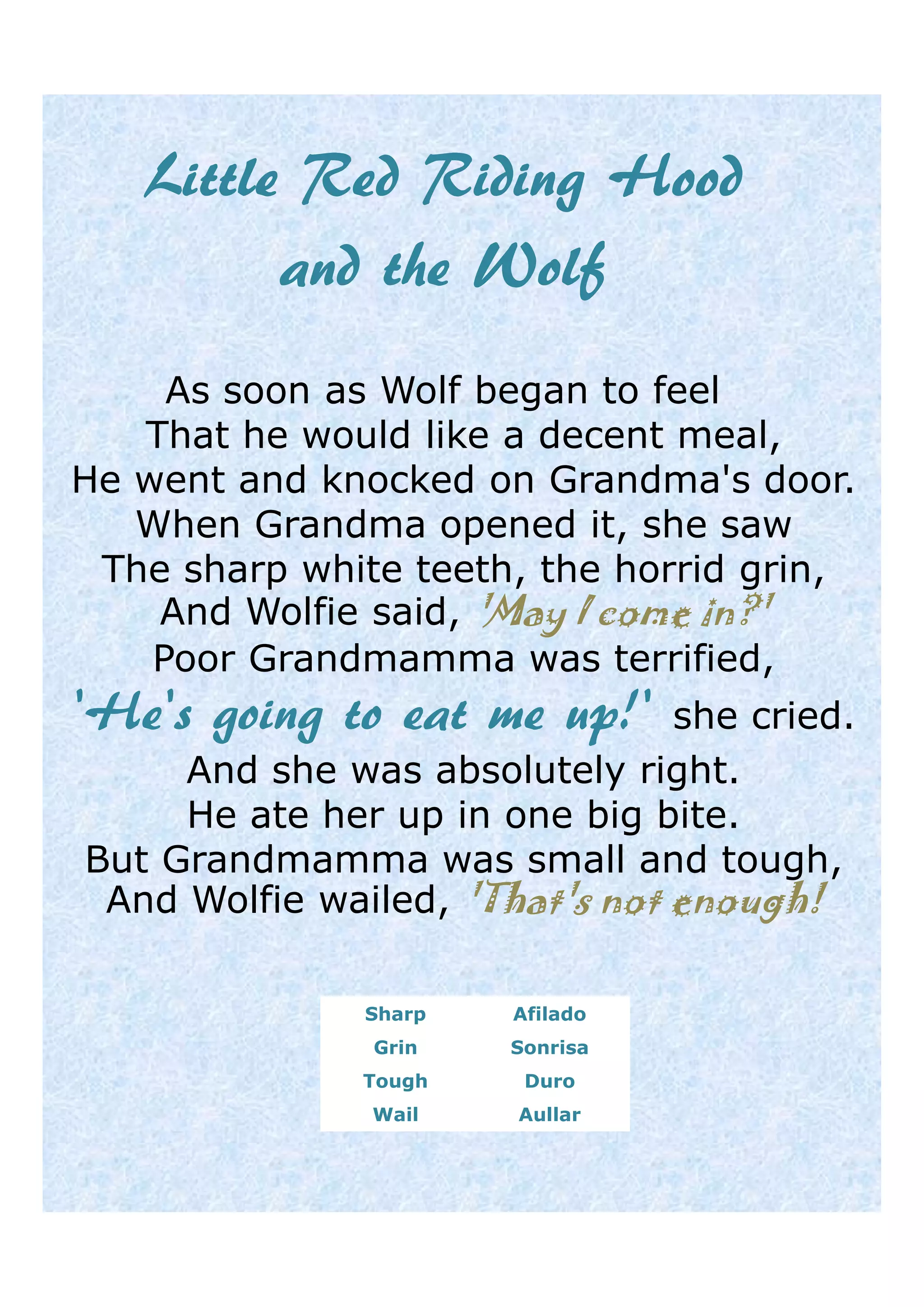 Little Red Riding Hood and The Wolf | PDF | Fiction | Books and Literature