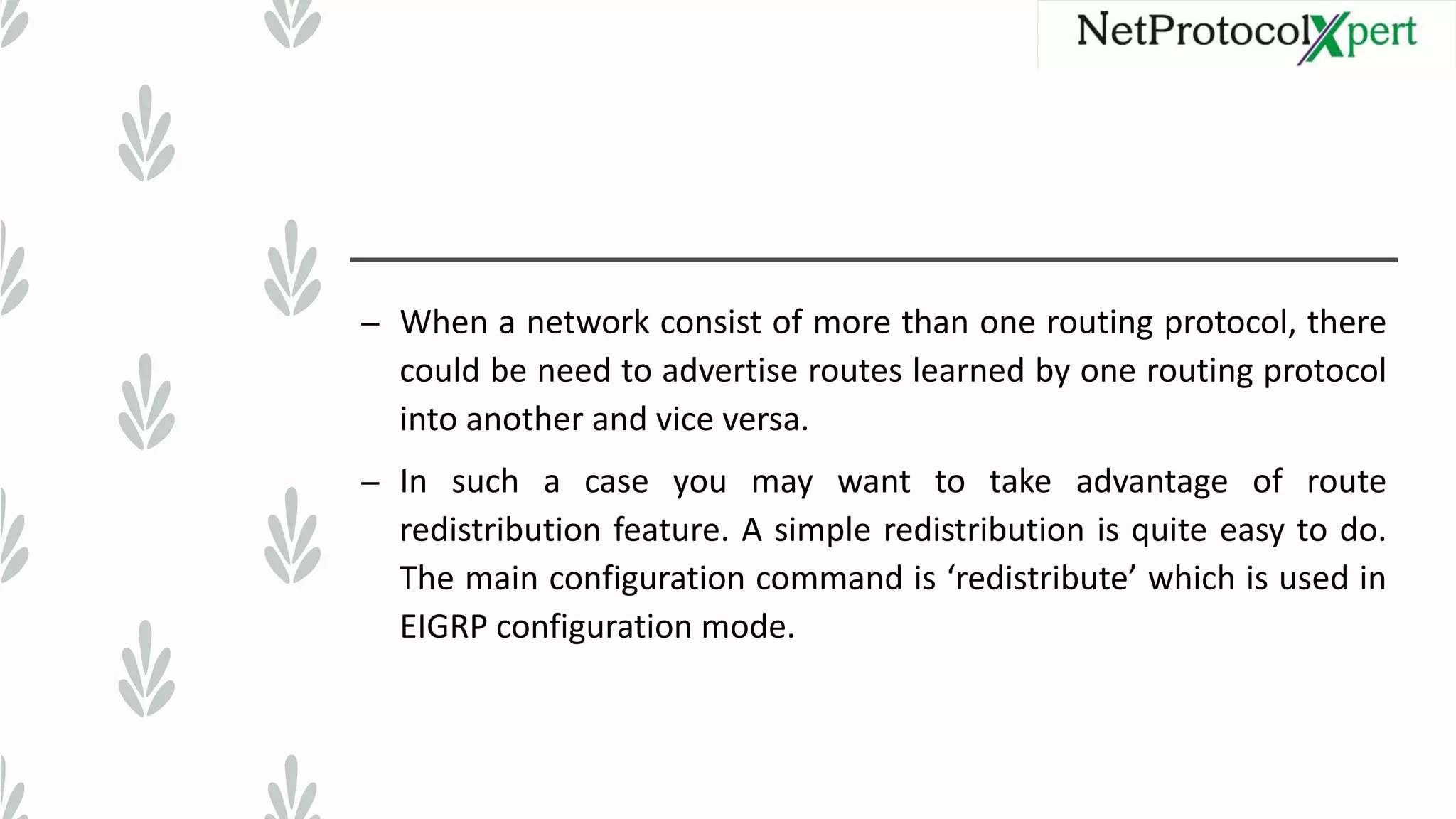 Redistribution into EIGRP | PPTX | Computer Networking | Computing