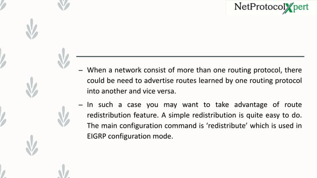 Redistribution into EIGRP | PPTX | Computer Networking | Computing