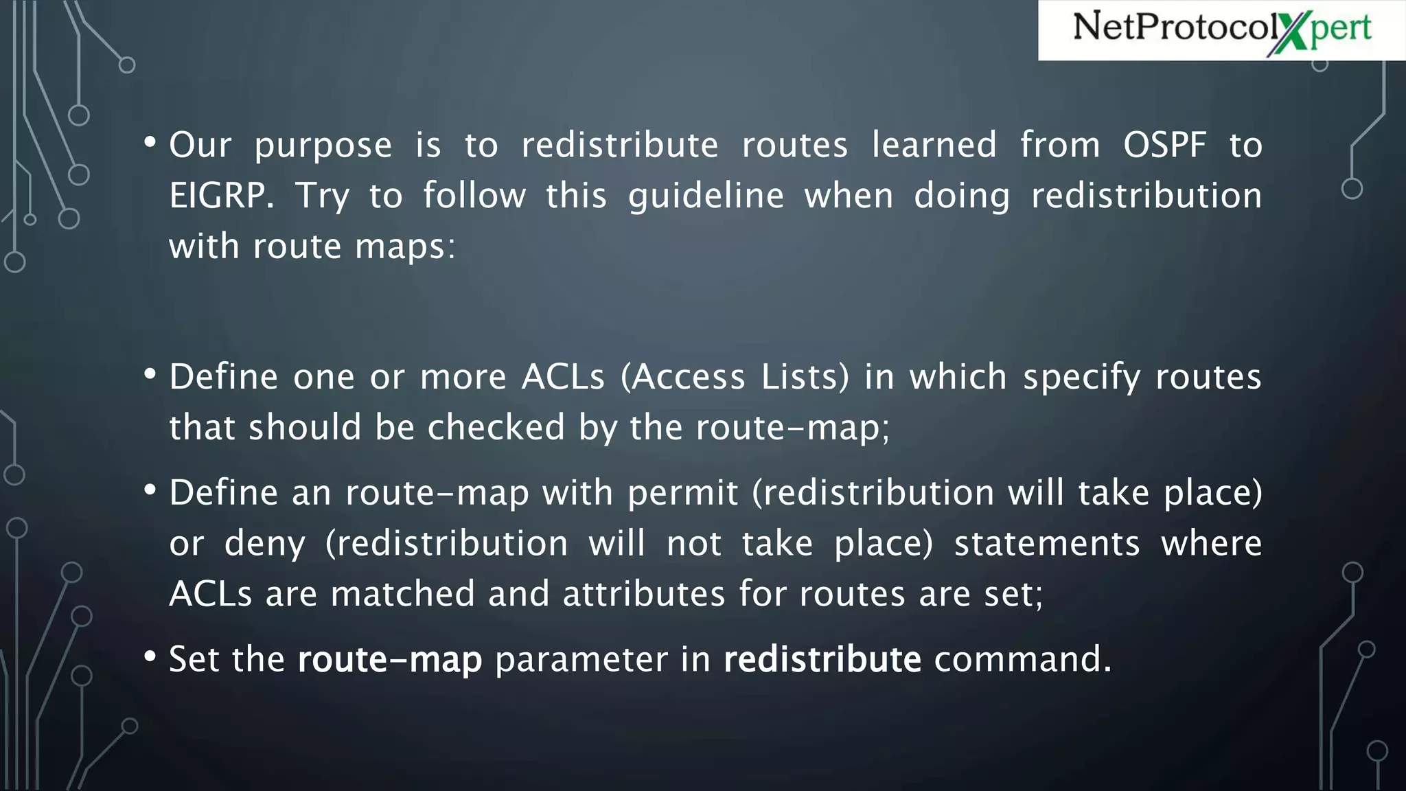 Redistribution into EIGRP with Route Maps | PPTX | Computer Networking | Computing
