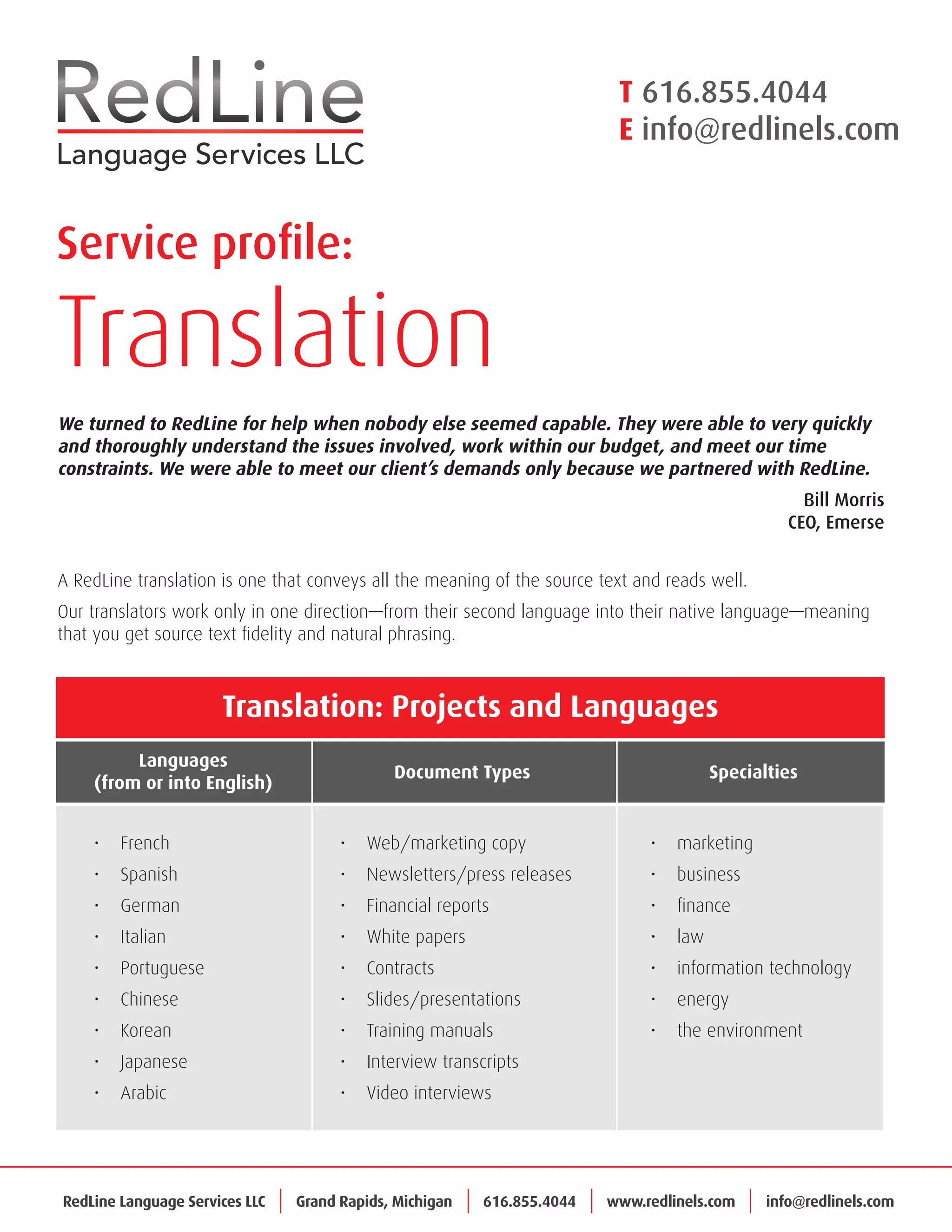 RedLine promotional flyer: translation | PDF