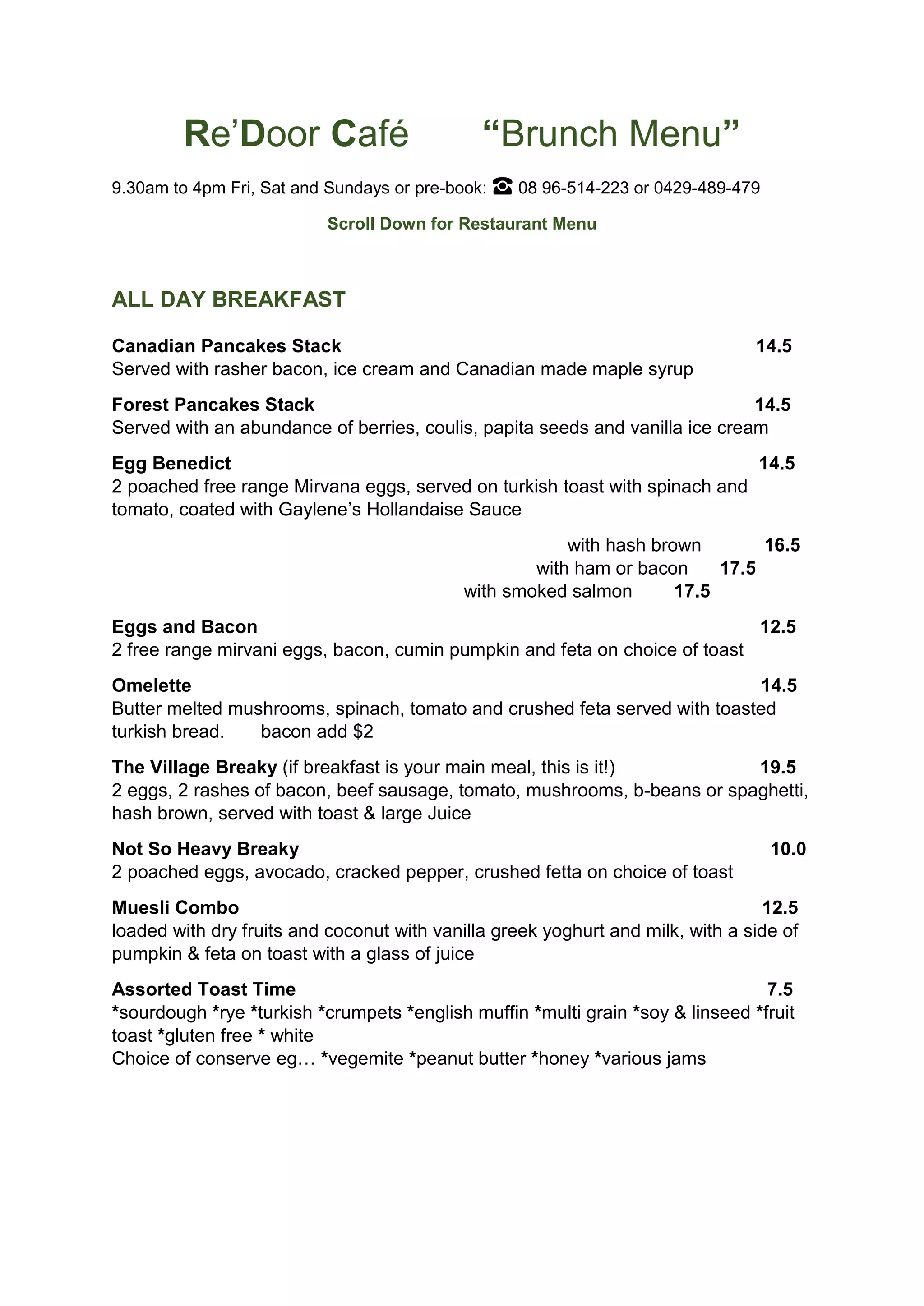 Re'Door Cafe Restaurant menu | PDF