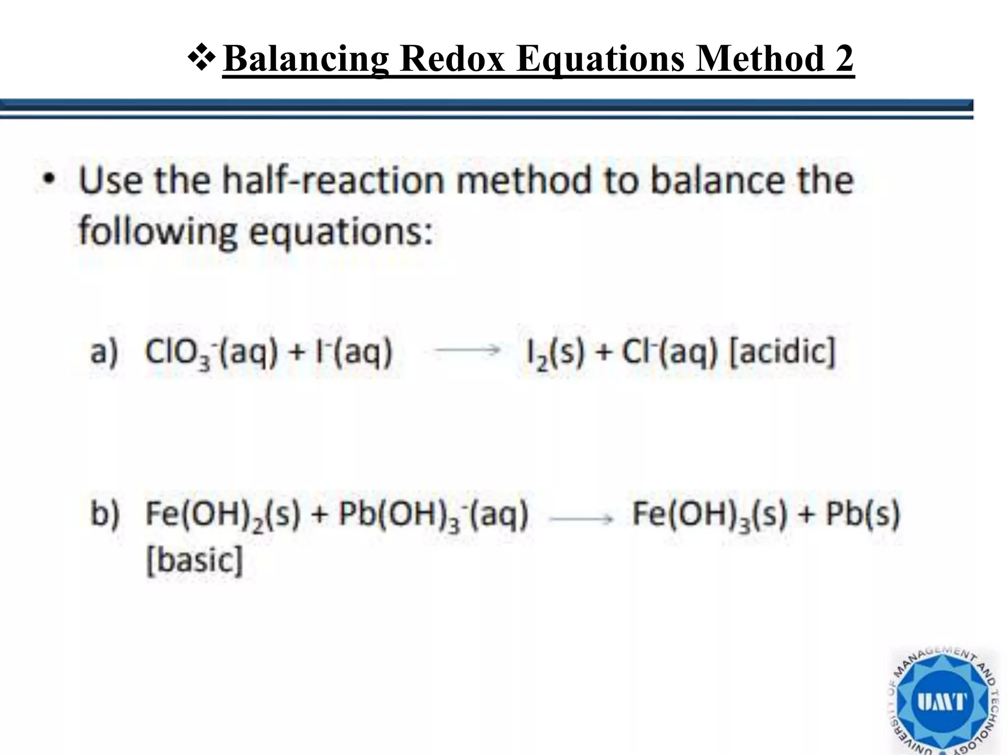 Balancing the Redox reaction equation. | PPT