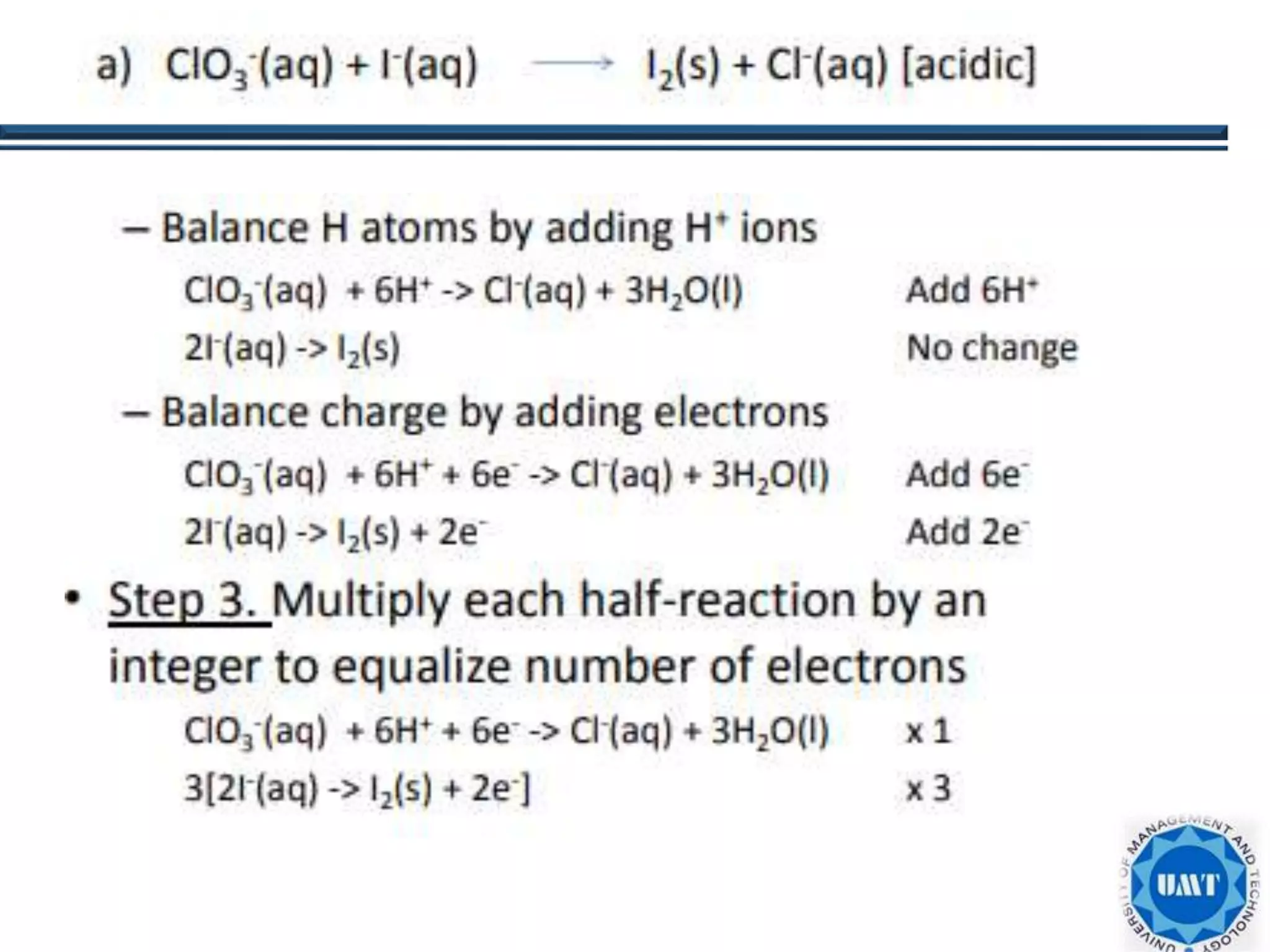 Balancing the Redox reaction equation. | PPT