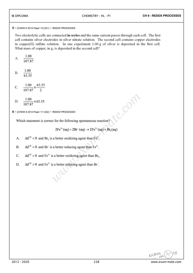redox reaction past paper questions IGCSE chemistry | PDF