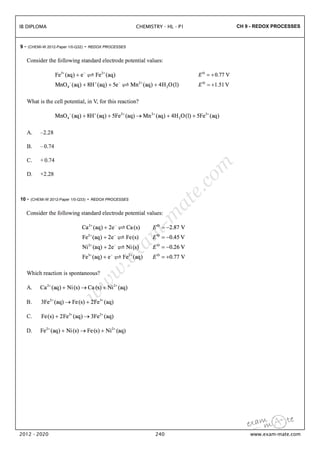 redox reaction past paper questions IGCSE chemistry | PDF
