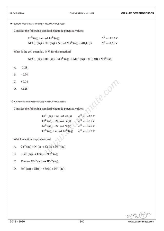 redox reaction past paper questions IGCSE chemistry | PDF