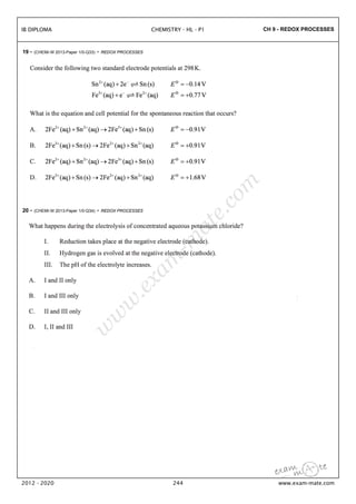 redox reaction past paper questions IGCSE chemistry | PDF
