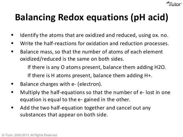 Balancing Redox Reactions In Acidic And Basic Conditions