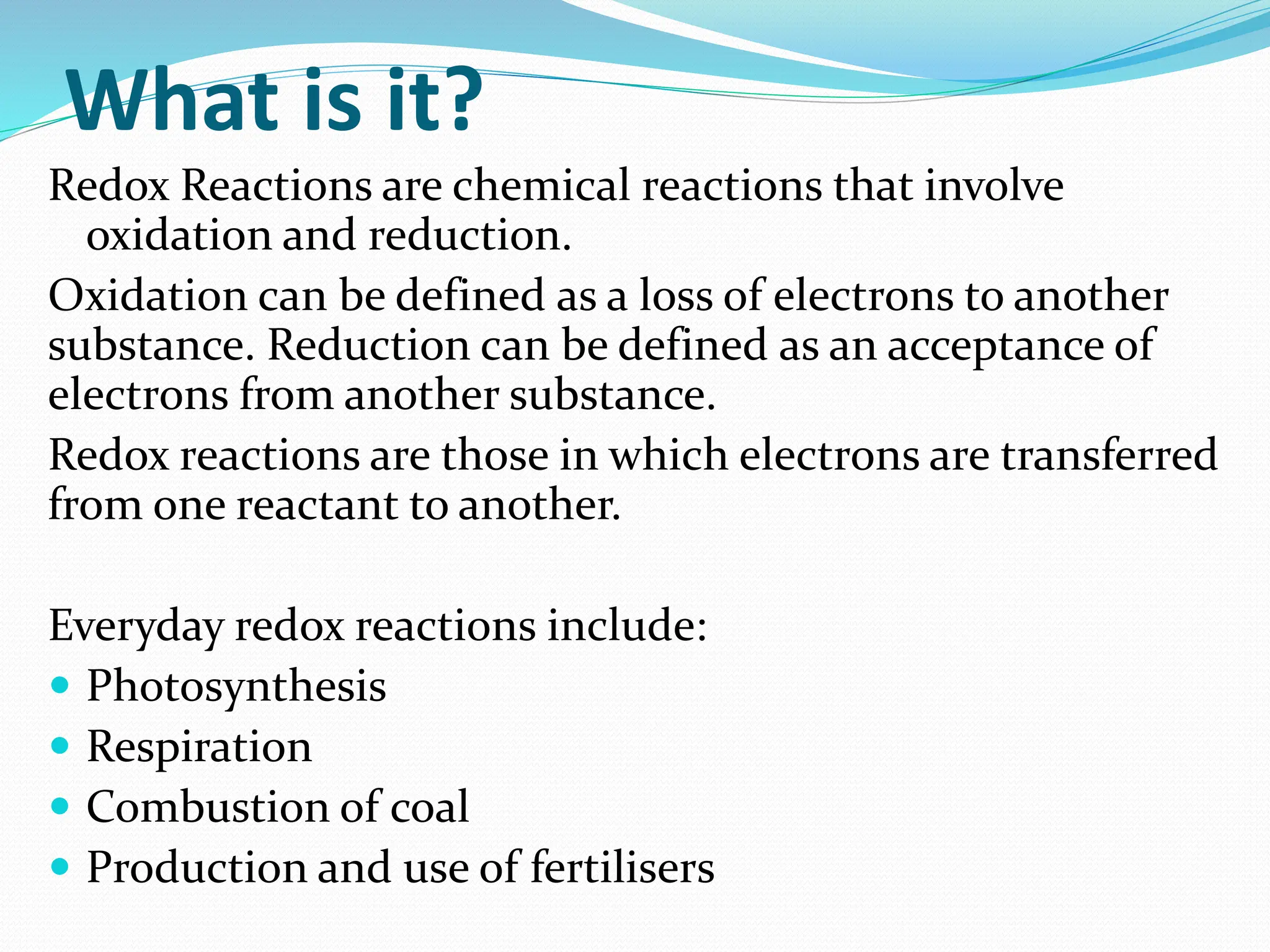 REDOX REACTION 01.ppt | Chemistry | Science