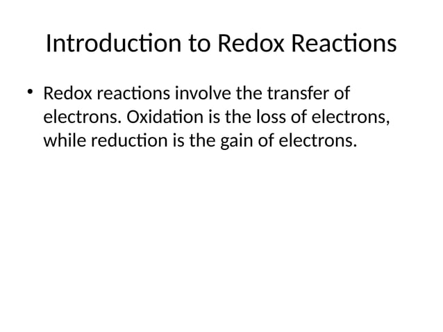Redox Reaction Presentation Simpler Pptx