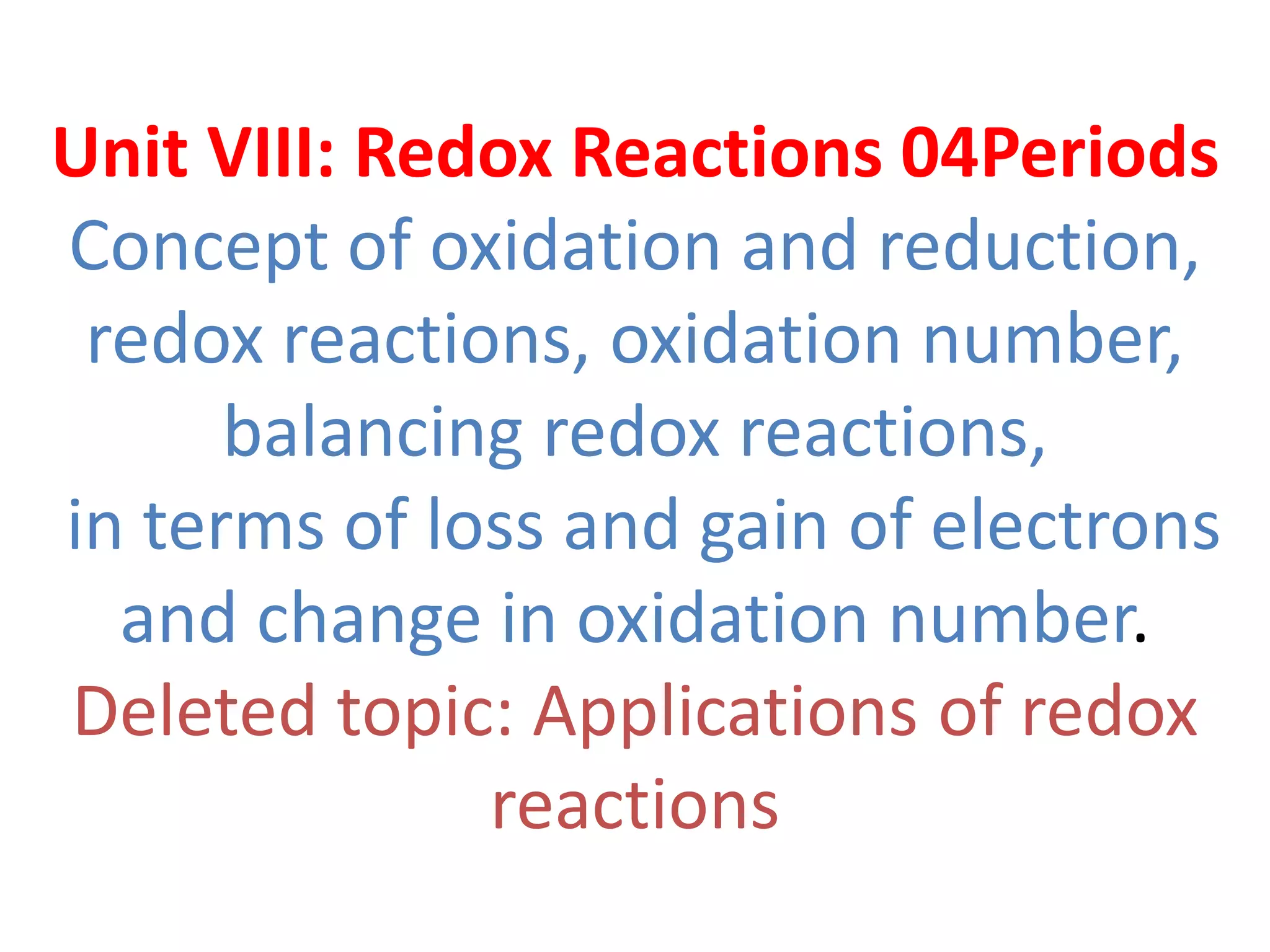 Redox reactions -class 11 chemistry cbse | PDF