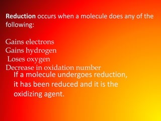 Redox Reactions. Chemical Reactions occurring in the body, Oxidation ...
