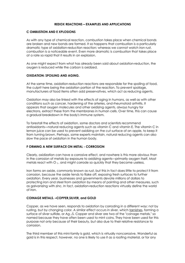 Redox reactions everyday examples | DOC