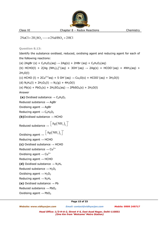 Redox reactions exercise -with solutions | PDF