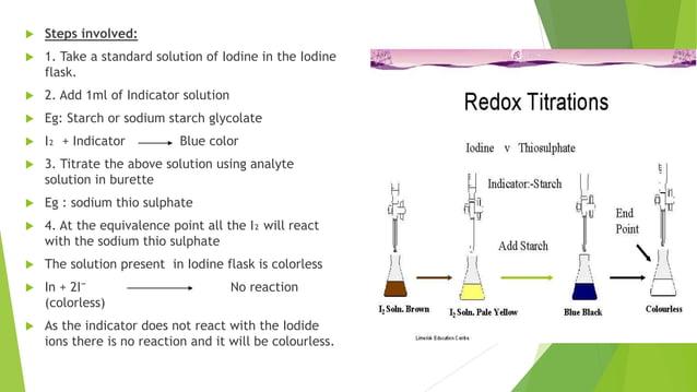 Redox titrations in pharmaceutical analysis | PPTX