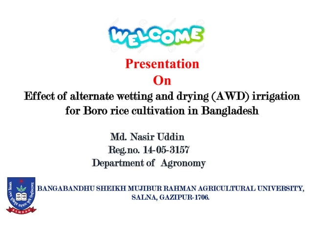 Effect of alternate wetting and drying (AWD) irrigation for Boro rice ...