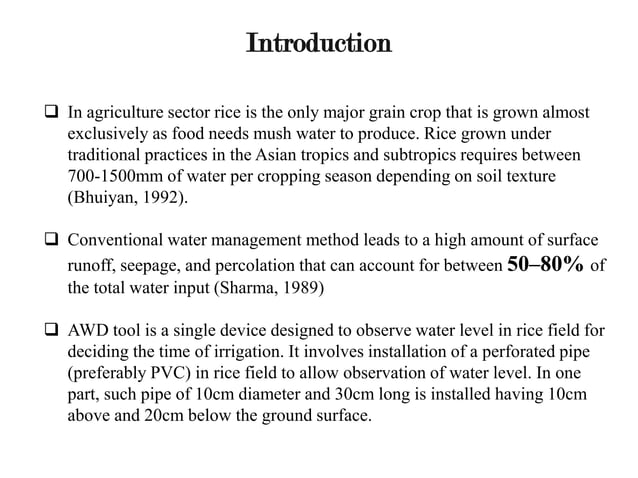 Effect of alternate wetting and drying (AWD) irrigation for Boro rice ...