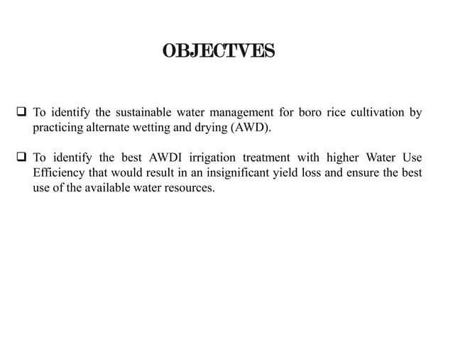 Effect of alternate wetting and drying (AWD) irrigation for Boro rice ...