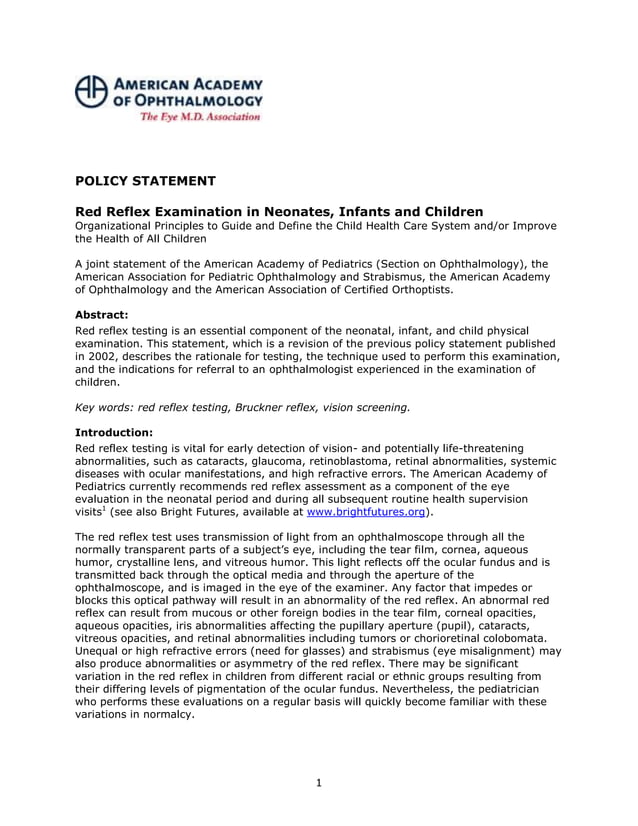 Testing for Red reflex in newborn, infant | PDF | Eye and Vision ...
