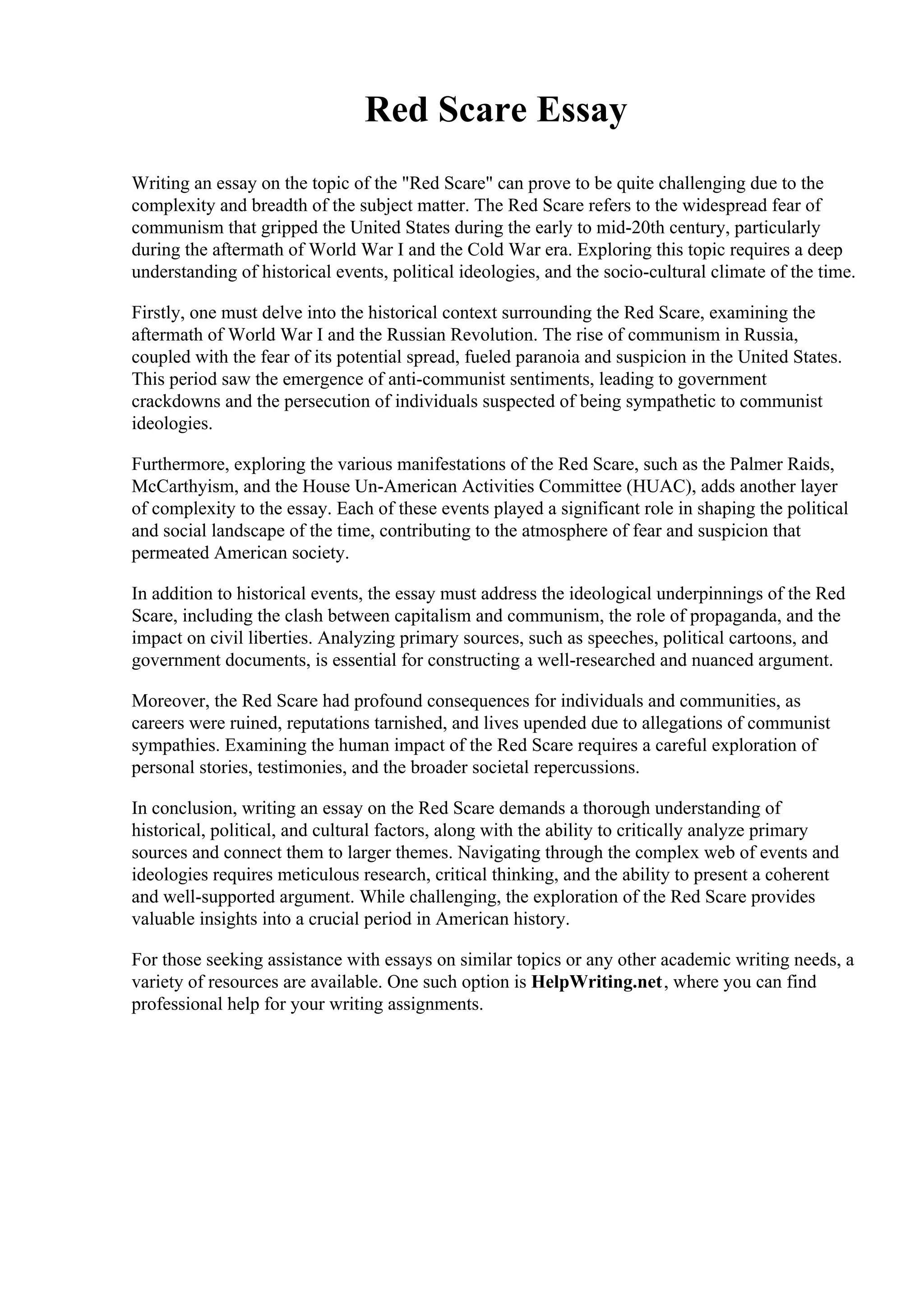 Red Scare Essay | PDF