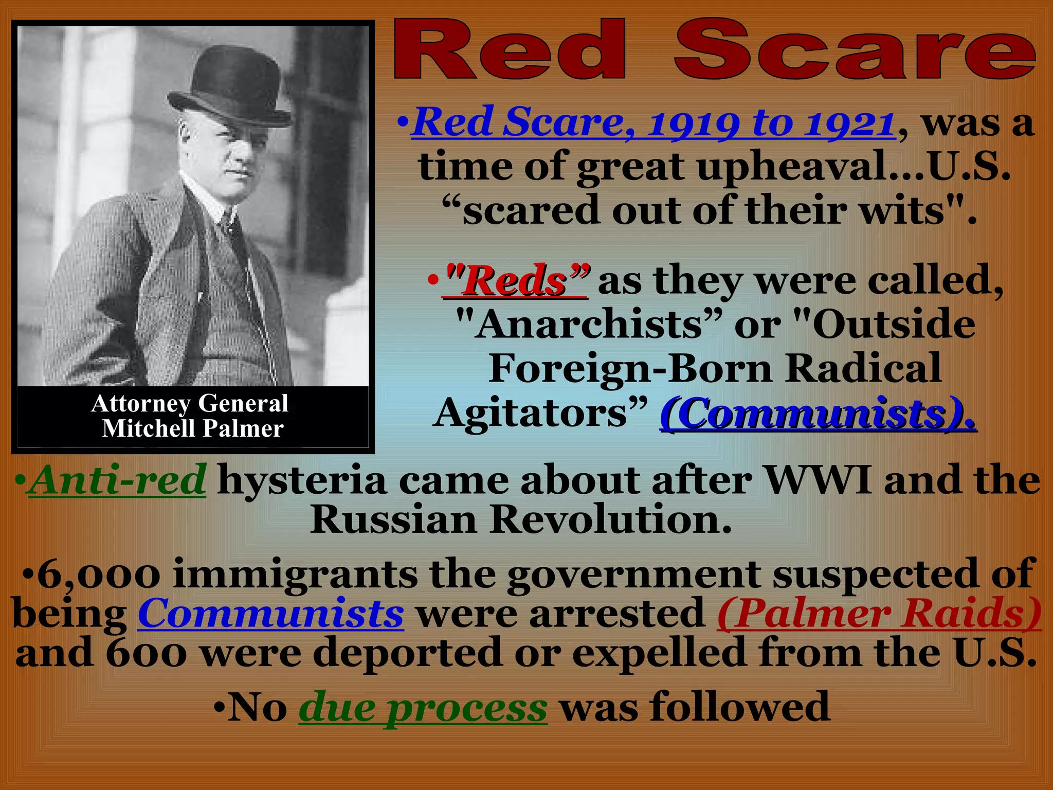 Red scare Palmer raids | PPT