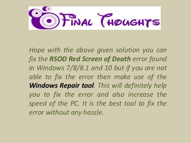 FIX: RSOD Red Screen Of Death in Windows 7/8/8.1/10