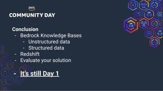 Talking to Your Redshift Data Warehouse with Bedrock Knowledge Base | PDF