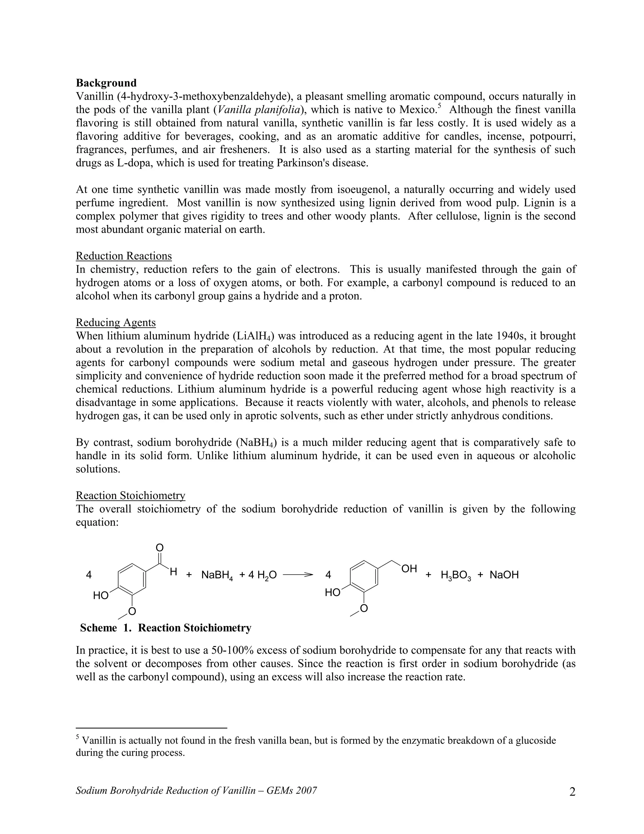 Reduccion de vainilla na bh4 quim verde | PDF