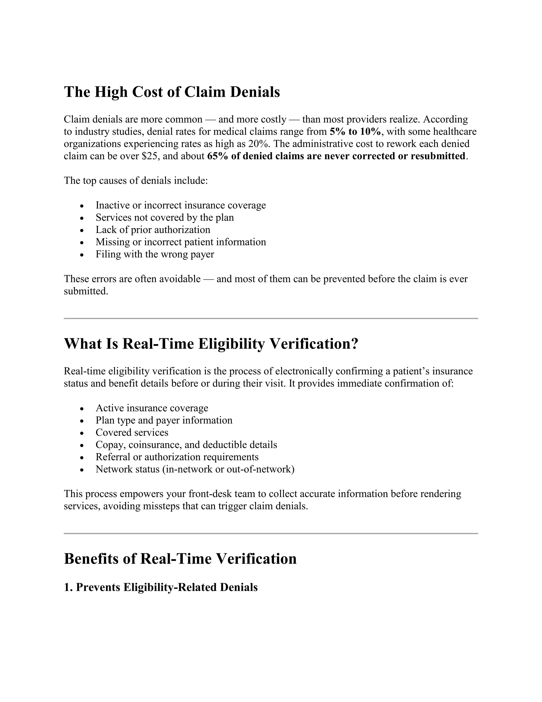 Reduce Claim Denials with Real-Time Eligibility Verification | PDF