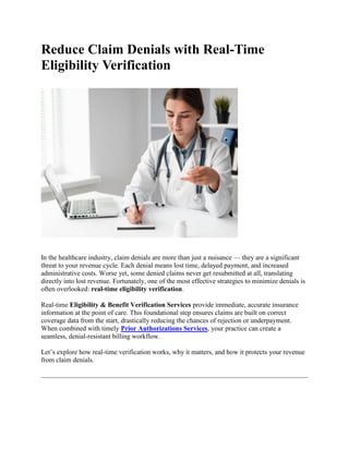 Reduce Claim Denials with Real-Time Eligibility Verification | PDF