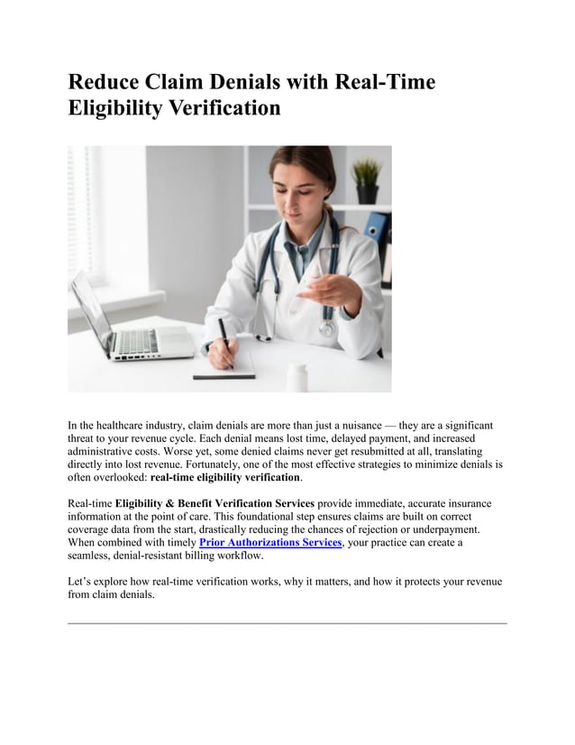 Reduce Claim Denials with Real-Time Eligibility Verification | PDF