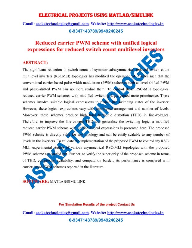 Reduced carrier PWM scheme with unified logical expressions for reduced switch count multilevel ...
