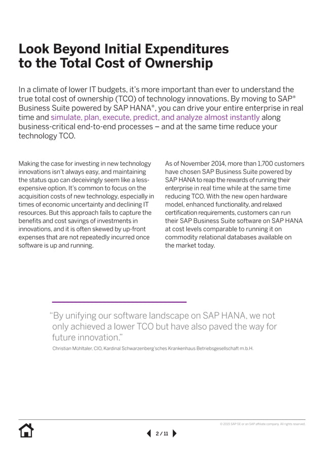 Reduce TCO with SAP Business Suite powered by SAP HANA | PDF