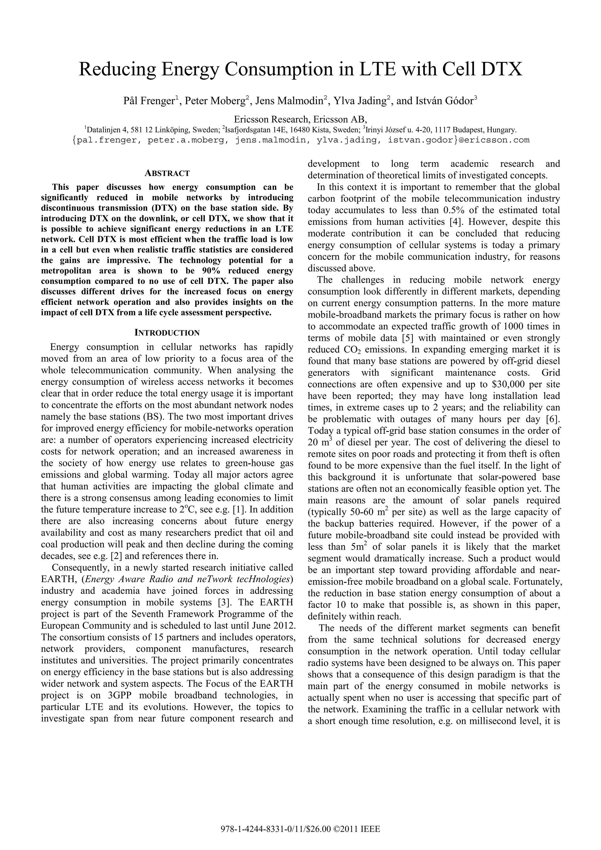 Reducing Energy Consumption in LTE with Cell DTX | PDF