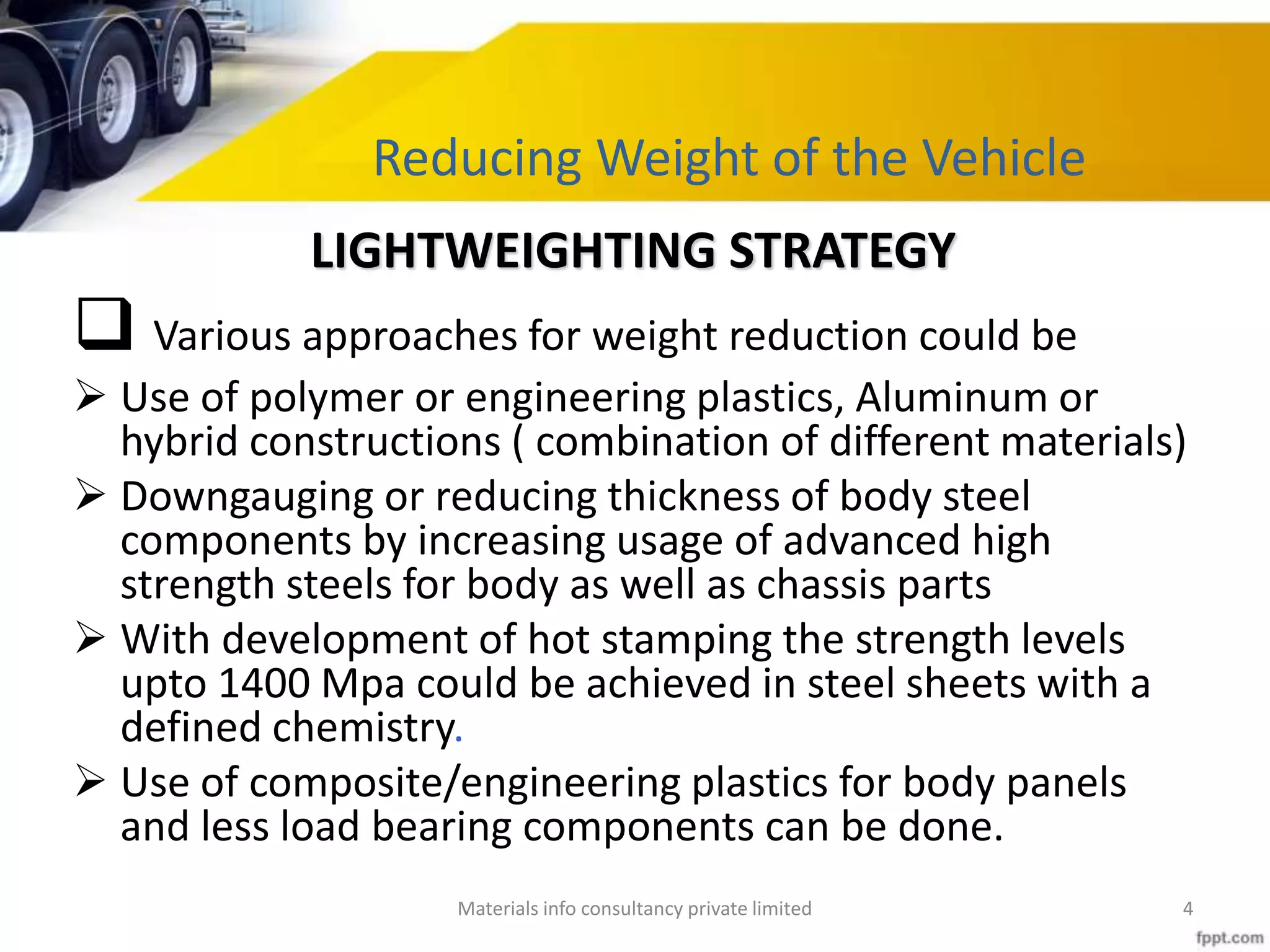 Reducing the weight of vehicle | PPT