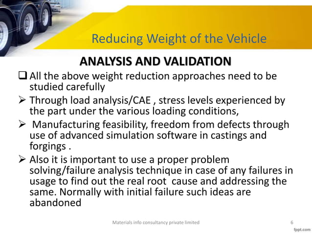 Reducing the weight of vehicle | PPT