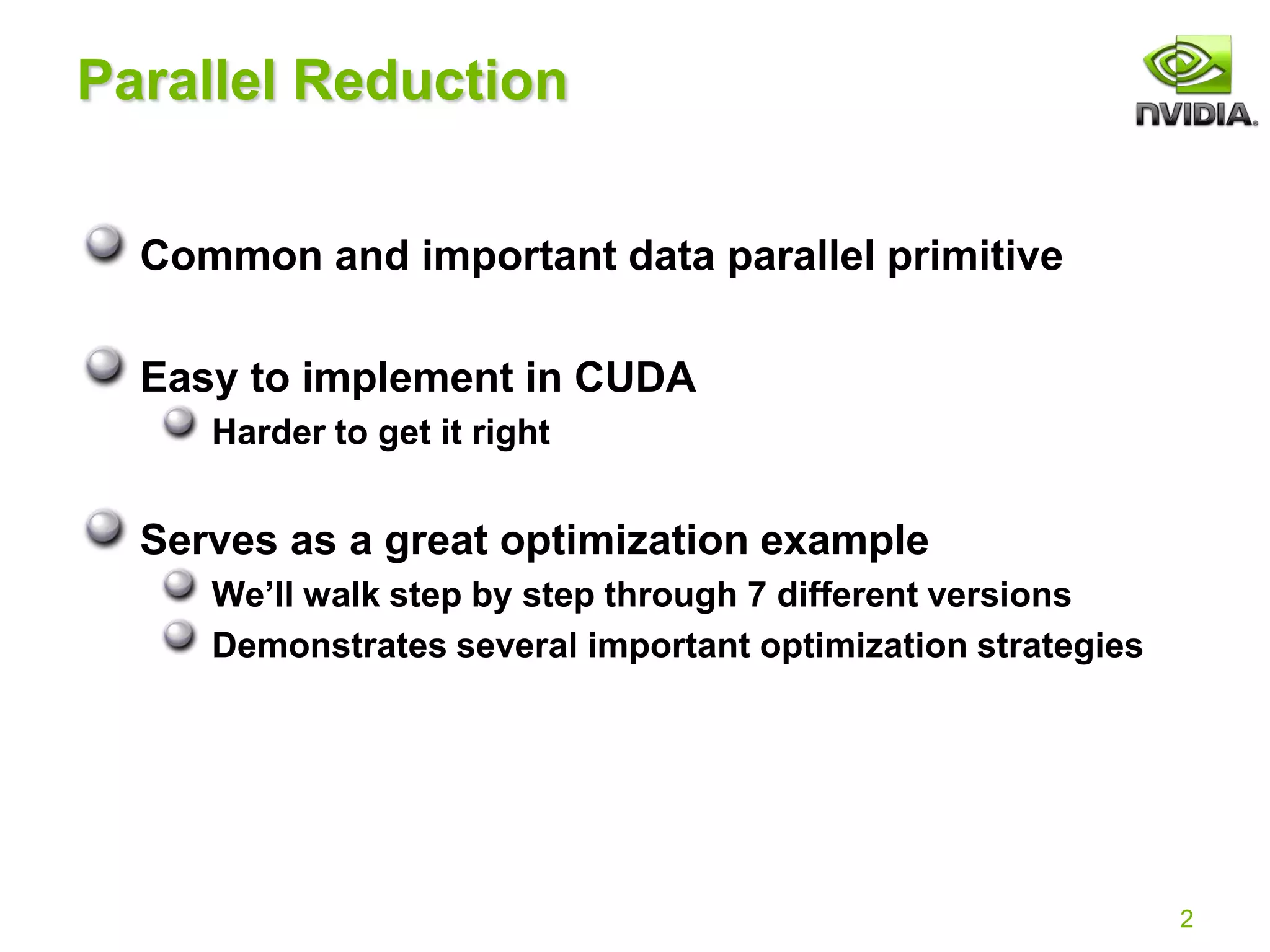 Optimizing Parallel Reduction In Cuda Notes Ppt