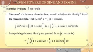MAT221: CALCULUS II - REDUCTION FORMULA, POWERS OF TRIG FUNCTIONS AND ...