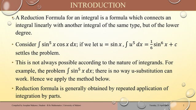 Mat221 Calculus Ii Reduction Formula Powers Of Trig Functions And